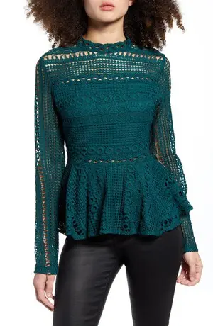 Endless Rose Crochet Lace Peplum Top - Green