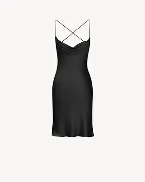 Saint Laurent Backless Cowl Dress In Silk Satin - Noir