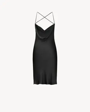 Saint Laurent Backless Cowl Neck Silk Satin Dress