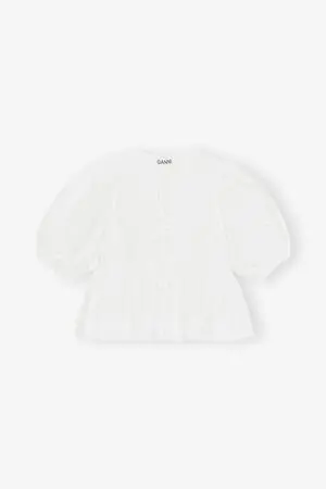 GANNI Cotton Poplin Peplum Tie Blouse - White