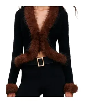 SELF-PORTRAIT Knit Sweater With A Fur Collar