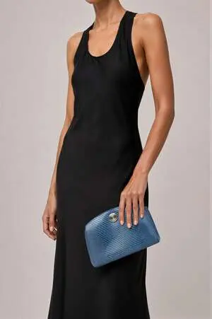 LIFFNER Pushlock Clutch In Lizard Embossed Leather - Blue