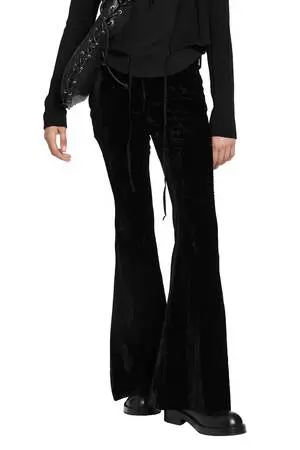 ANN DEMEULEMEESTER Adri Bootcut Trousers In Froissé Velvet - Black