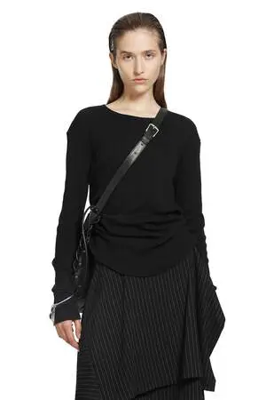 ANN DEMEULEMEESTER Dot Wrinkled Cropped Long Sleeves Top - Black