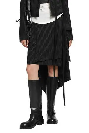ANN DEMEULEMEESTER Birit Wrap Skirt In Striped Viscose Twill - Black