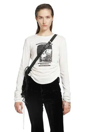 ANN DEMEULEMEESTER Dot Wrinkled Cropped Long Sleeve Top - White