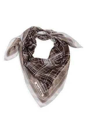 Acne Studios Volta Check Organic Silk Square Scarf - Grey/brown