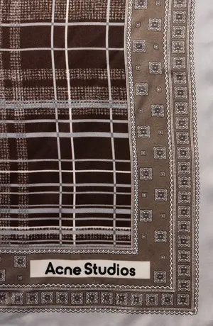 Acne Studios Volta Check Organic Silk Square Scarf - Grey/brown