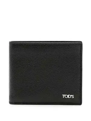 TOD'S Logo Plaque Grained Leather Bi-fold Wallet - Black
