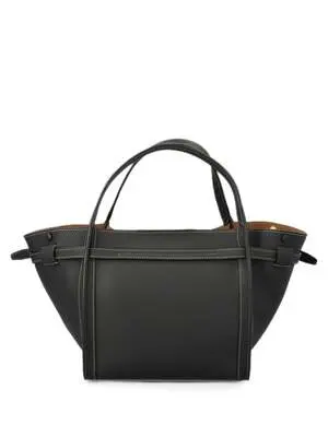 TOD'S T Signature Mini Shopping Bag In Calfskin Leather - Black