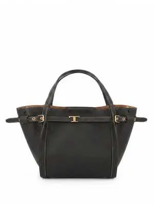 TOD'S T Signature Mini Shopping Bag In Calfskin Leather - Black