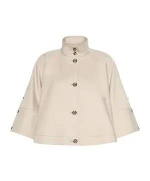 Max Mara Flared Shawl With High Neck And Raglan Sleeves - Stone Color