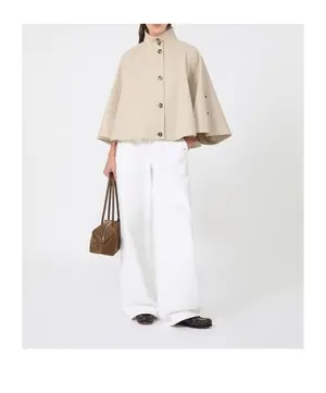 Max Mara Flared Shawl With High Neck And Raglan Sleeves - Stone