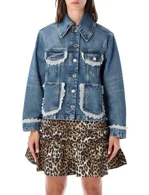 GANNI Denim Jacket With Lace Trim - Blu