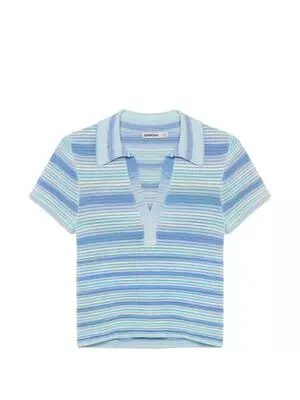 Simkhai Paxton Horizontal-stripe Knit Polo Collar T-shirt - Blue