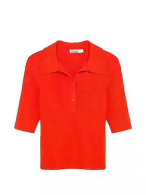 Simkhai Secily Ribbed Knit Polo Shirt - Orange