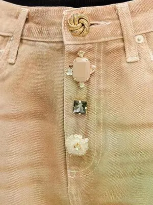 VICOLO Embellished-button Raw-cut Denim Shorts