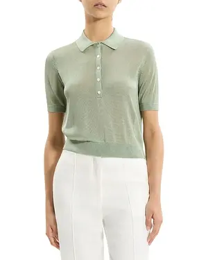 Theory Short Sleeve Sheer Polo Shirt - Delicate Green