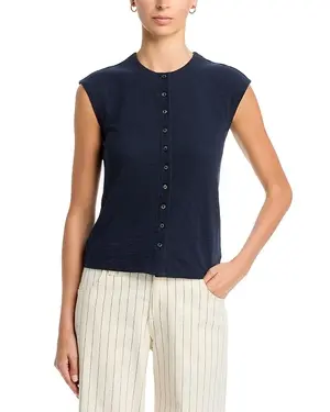 Theory Sleeveless Cotton Cardigan - Nocturne Navy