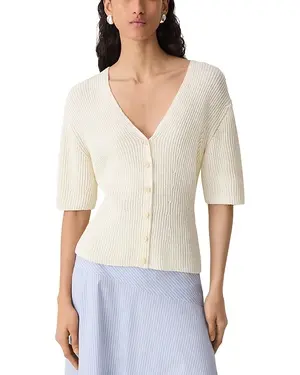 Theory Shaped Short Sleeve Cardigan - Ivory