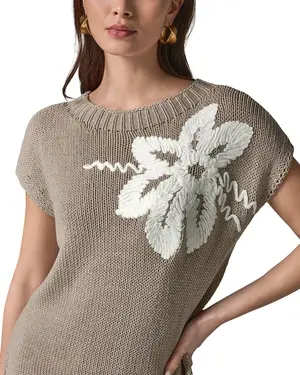 DONNA KARAN WEEKEND Embroidered Crewneck Sweater