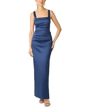 Aidan Mattox Stretch Mikado Long Dress - Navy