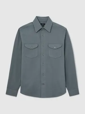 REISS Astra Cotton-twill Twin-pocket Regular-fit Shirt - Airforce Blue