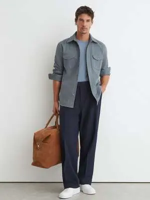 REISS Astra Cotton-twill Twin-pocket Regular-fit Shirt - Airforce Blue