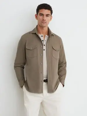REISS Astra Cotton-twill Twin-pocket Regular-fit Shirt - Soft Sage