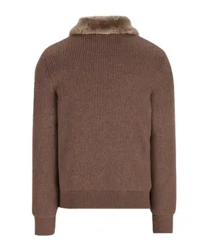 MOORER Shearling Collar Zip-up Jacket