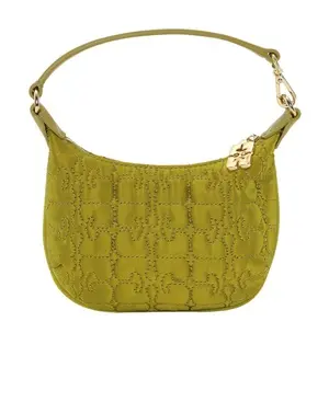 GANNI Olive Butterfly Mini Flat Satin Pouch - Brown