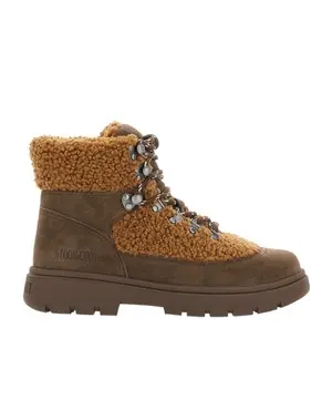 Moon Boot Round Toe Lace-up High-top Boots With Fleece Detail