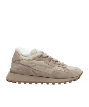Brunello Cucinelli Shearling-trimmed Sneakers - Beige