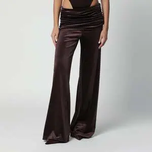 Andamane Velvet-effect Trousers With Draped Waistband - Brown