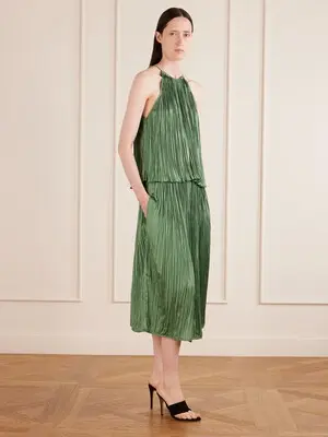 Aflalo Avelline Plissé-satin Midi Skirt