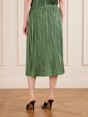 Aflalo Avelline Plissé-satin Midi Skirt