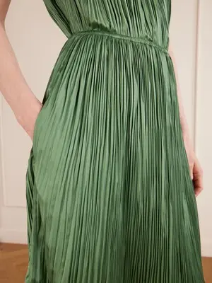 Aflalo Avelline Plissé-satin Midi Skirt