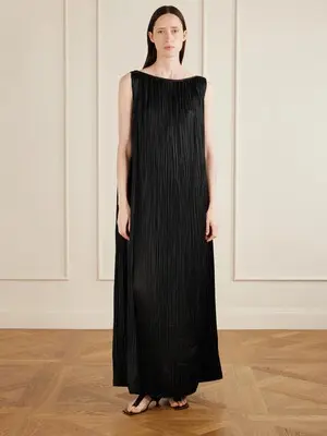 Aflalo Celestia Plissé-satin Maxi Dress
