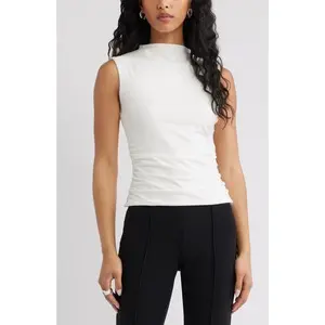 OPEN EDIT Mock Neck Ruched Tank Top - Ivory