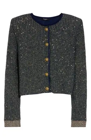 Balmain Glitter Fringe Tweed Cardigan