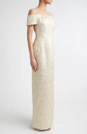 EMILIA WICKSTEAD Metallic Jacquard Off-the-shoulder Gown