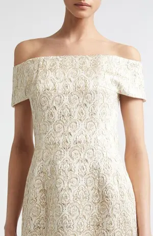 EMILIA WICKSTEAD Metallic Jacquard Off-the-shoulder Gown