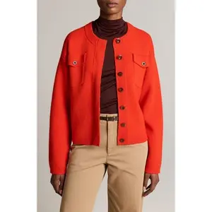 Vince Patch Pocket Cardigan Sweater Jacket - Crimson