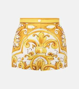Dolce & Gabbana Majolica High-rise Cotton Shorts - Yellow