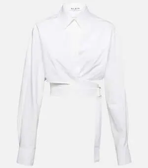 Alaïa Cropped Cotton Poplin Shirt - White