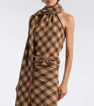 AYA MUSE Kae Scarf-detail Plaid Halterneck Top