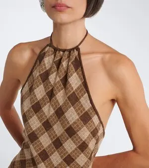 AYA MUSE Kae Scarf-detail Plaid Halterneck Top