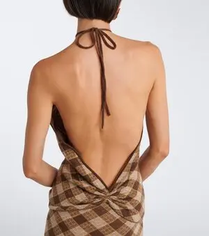 AYA MUSE Kae Scarf-detail Plaid Halterneck Top