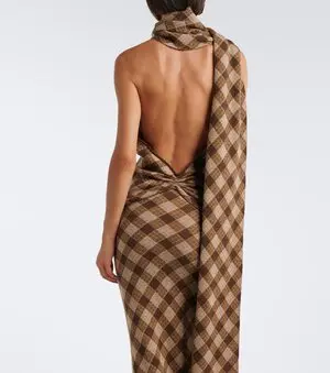 AYA MUSE Kae Scarf-detail Plaid Halterneck Top