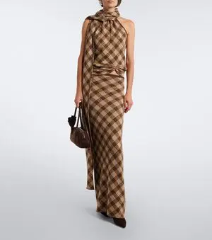 AYA MUSE Kae Scarf-detail Plaid Halterneck Top